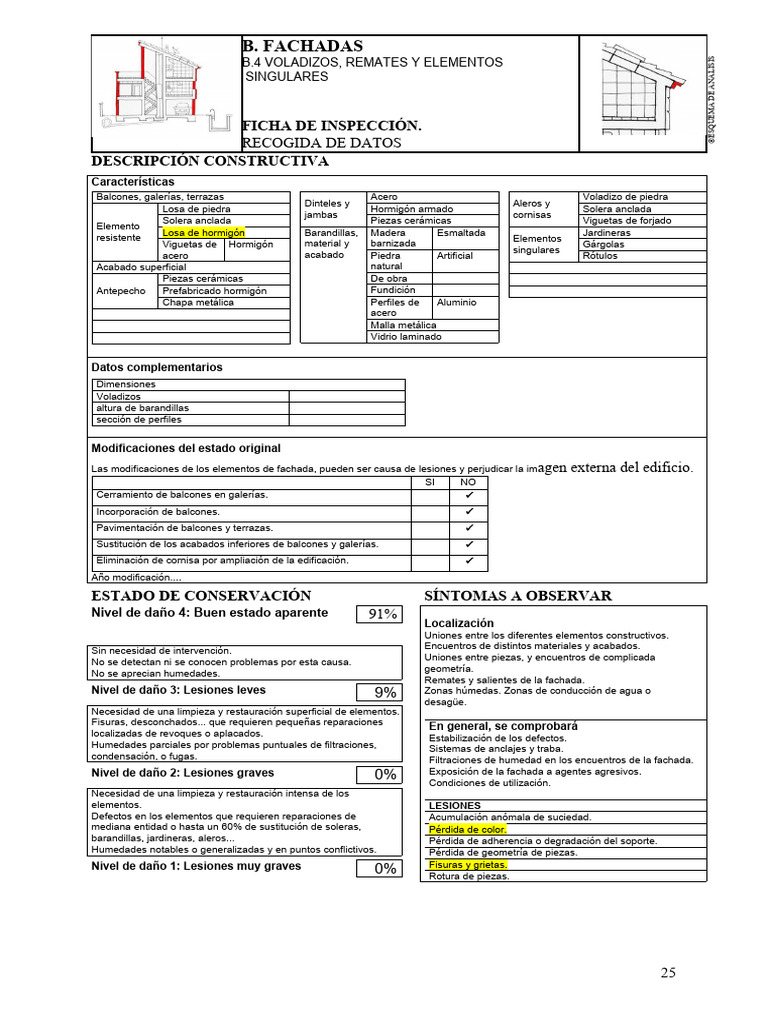 B. Fachadas: Ficha de Inspección. Descripción Constructiva | PDF | Hormigón | Ingeniero civil