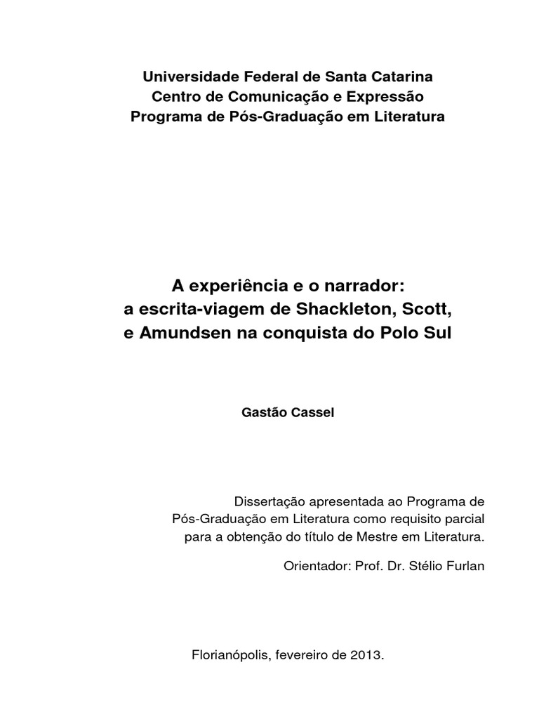A Experiência e o Narrador: A Escrita-Viagem de Shackleton, Scott, e ...