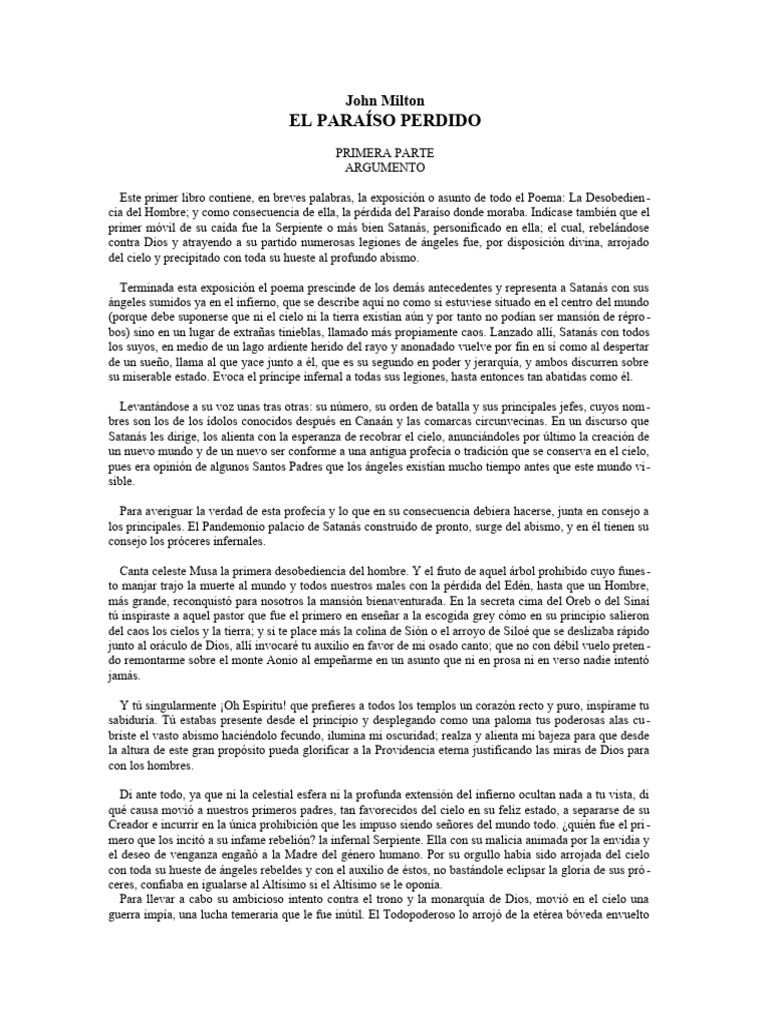 John Milton (El Paraiso Perdido) | PDF