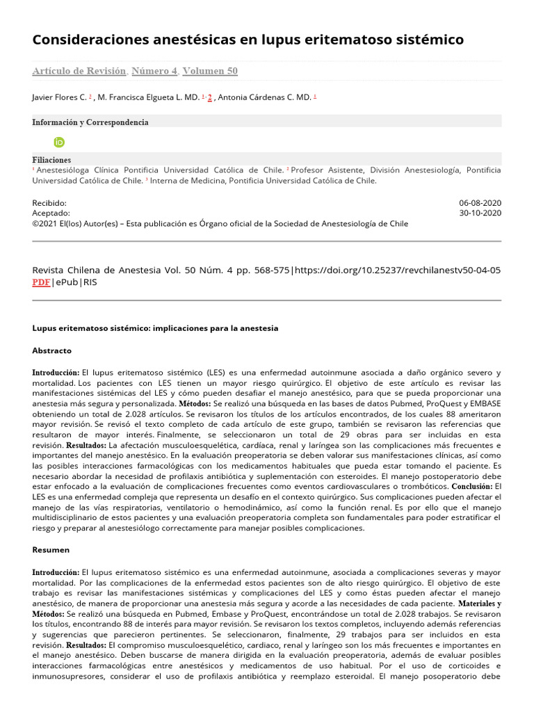 Consideraciones Anestésicas en Lupus Eritematoso Sistémico | PDF