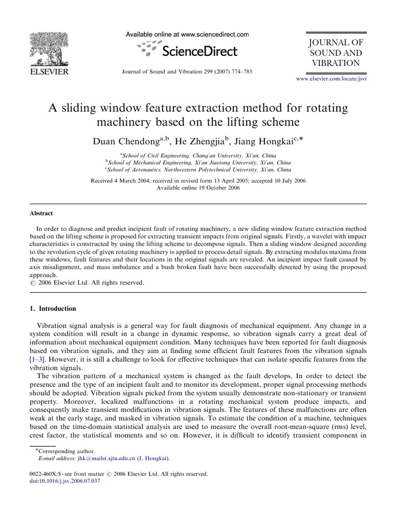 A Sliding Window Feature Extraction Method For Rotating Machinery Based ...