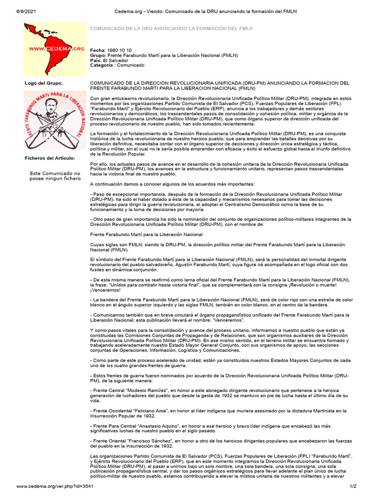 Formación FMLN-Archivo CEDEMA | PDF