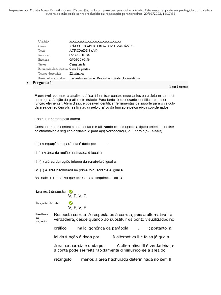 ATIVIDADE 4 (A4) - CALCULO APLICADO - UMA VARIAVEL - Passei Direto | PDF | Velocidade | Integrante