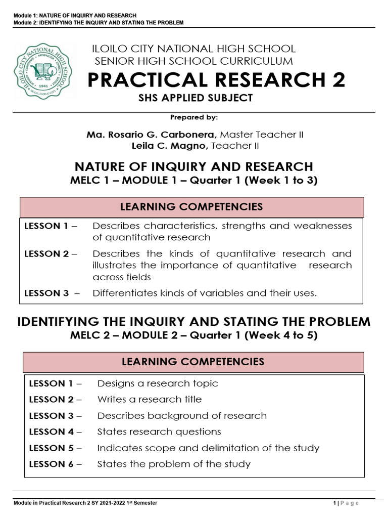 Practical Research 2 Module 1 | PDF | Level Of Measurement | Statistics