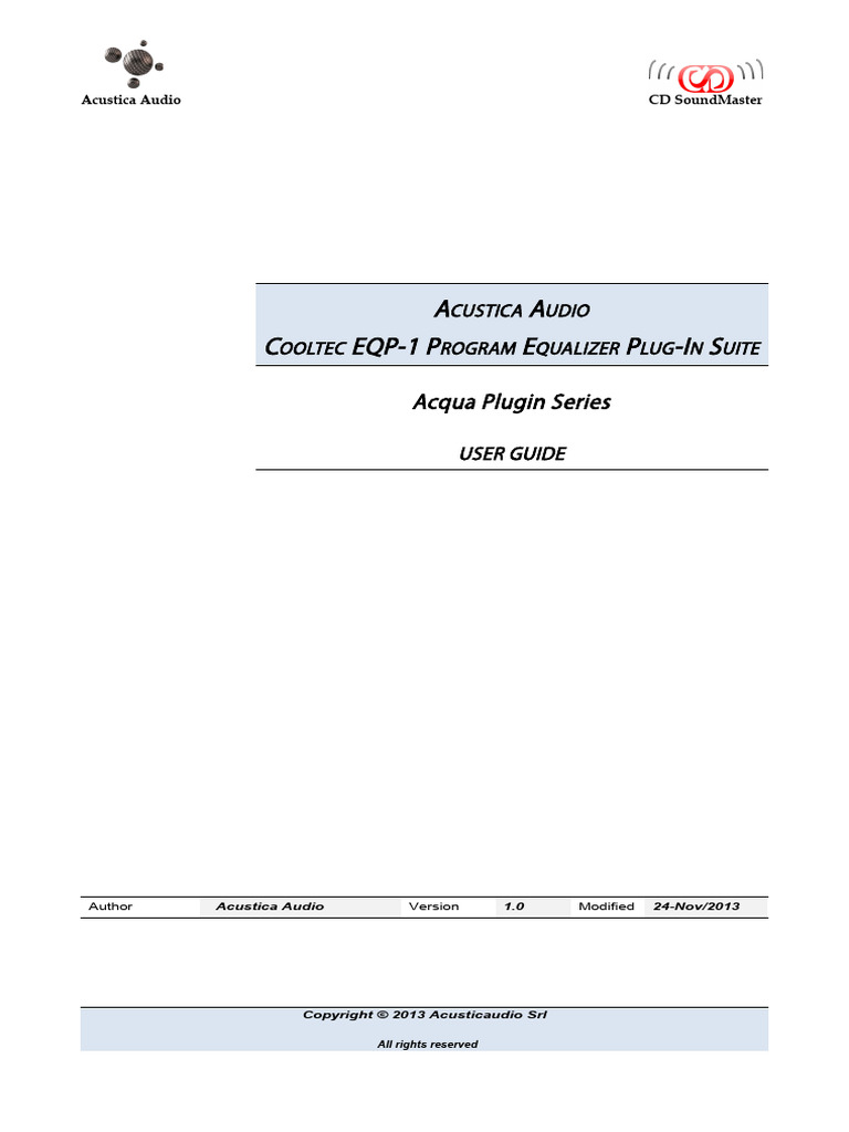Cooltec EQP-1 Program Equalizer Plug-In Suite - User Guide v0.2 | PDF | Equalization (Audio ...