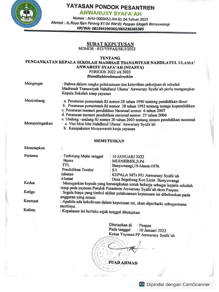 SK Ketua Kamar - Pondok Pesantren | PDF