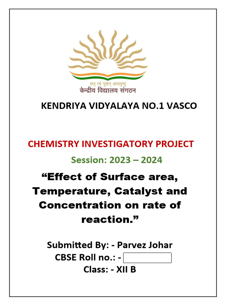Chemistry Investigatory Project SEQUENCE To Arrange The Papers in The ...