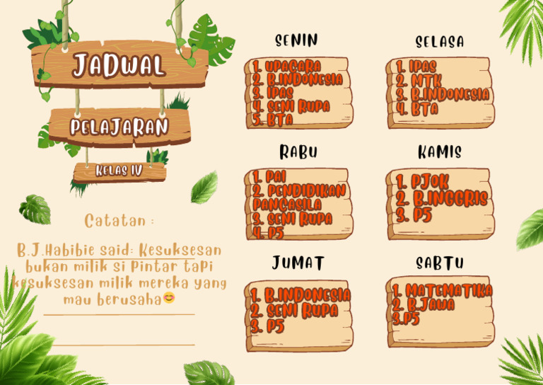 Jadwal Pelajaran Kelas Lucu Estetik Krem Coklat Hijau - 20230906 ...