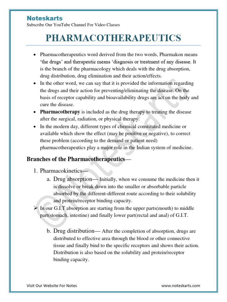 Chapter 1 PHARMACOTHERAPEUTICS DPharma 2nd Year ER20 Noteskarts | PDF ...