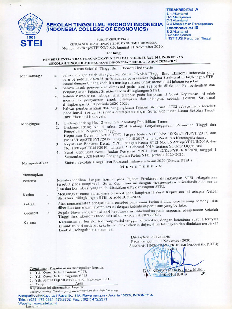 SK Pengangkatan Dan Pemberhentian Pejabat Struktural 2020-2025 | PDF