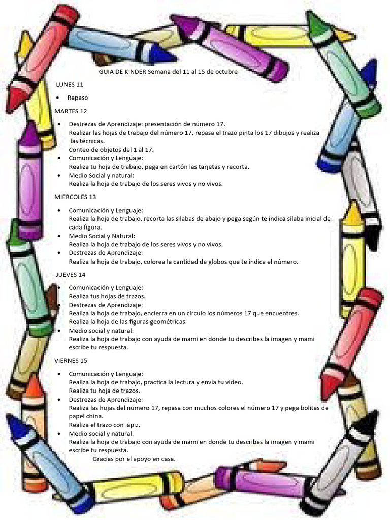 Actividades de Kinder: 11-15 Octubre | PDF