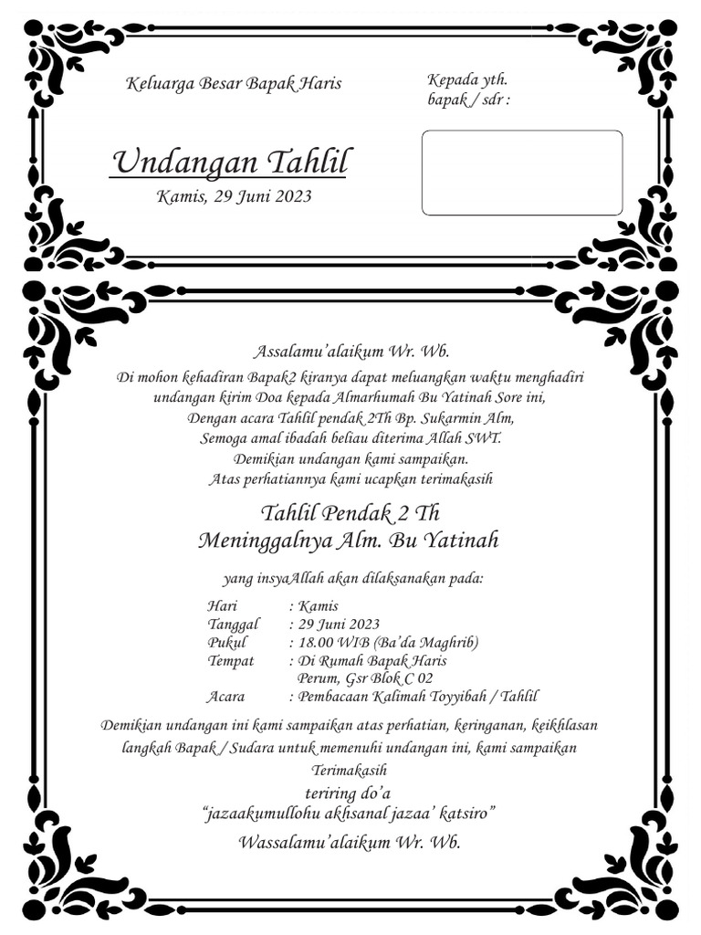Contoh Undangan Tahlil PDF | PDF