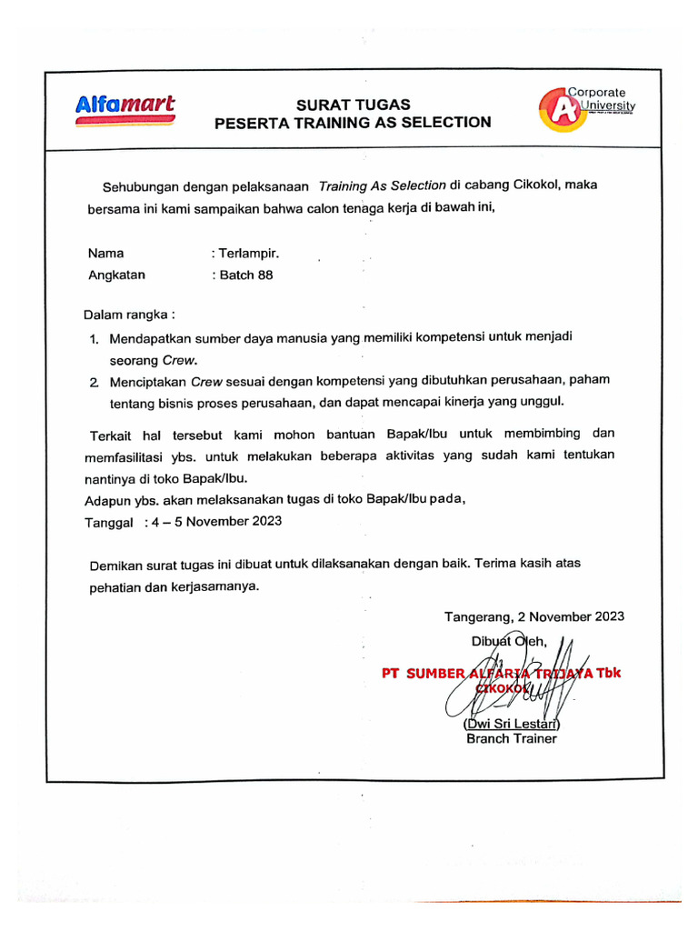 Surat Tugas Ojt New Batch 88 | PDF