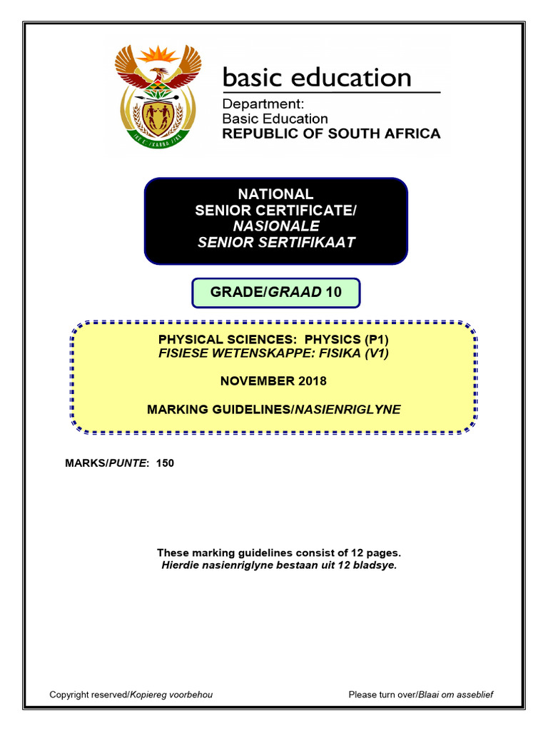 Physical Sciences p1 Nov 2018 Memo | PDF
