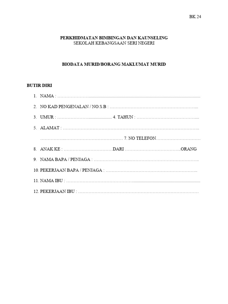 Borang Baru BNK | PDF