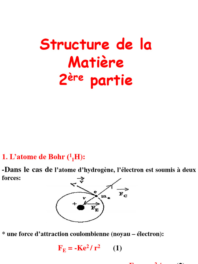 Modèle de Bohr et Spectre de l'Hydrogène | PDF | Atomes | Noyau atomique