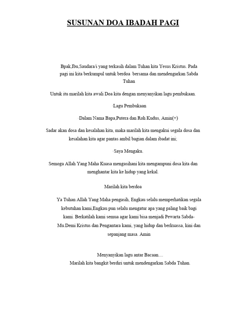 Susunan Doa Ibadah Pagi Katolik | PDF