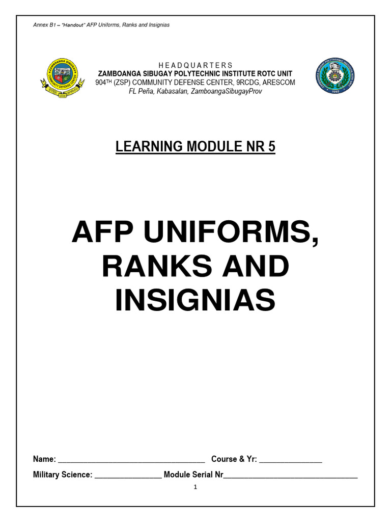 Module NR 5 - AFP Uniforms, Ranks & Insignias | PDF | Military Rank ...