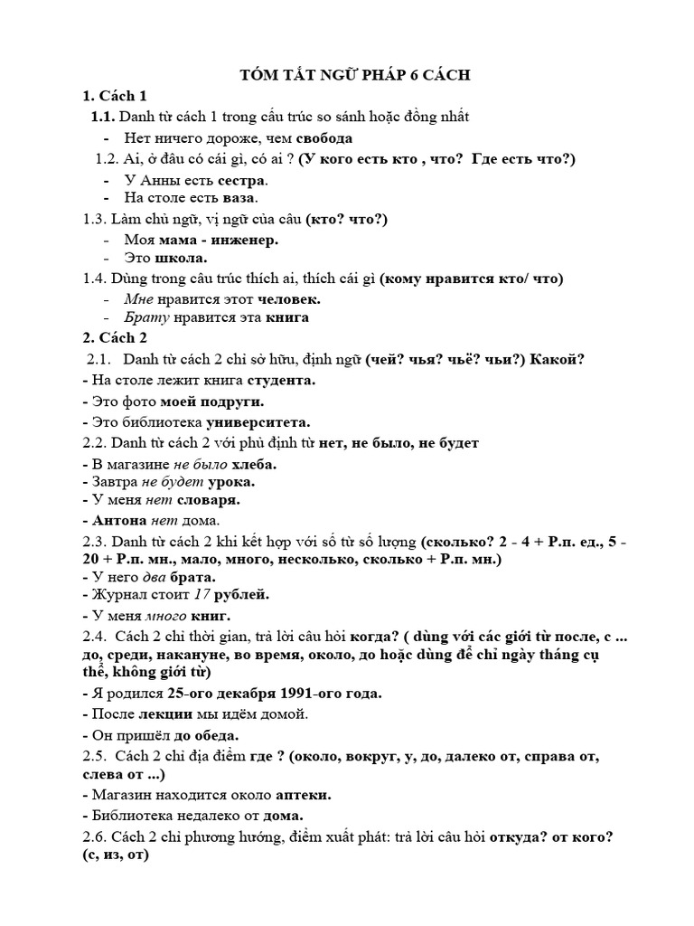 Tong Hop Ngu Phap 6 Cach Tieng Nga | PDF