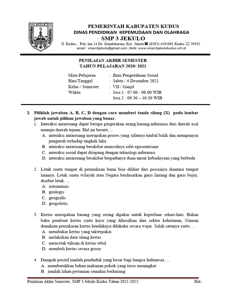 Soal Pas Ips (Kelas 7) | PDF