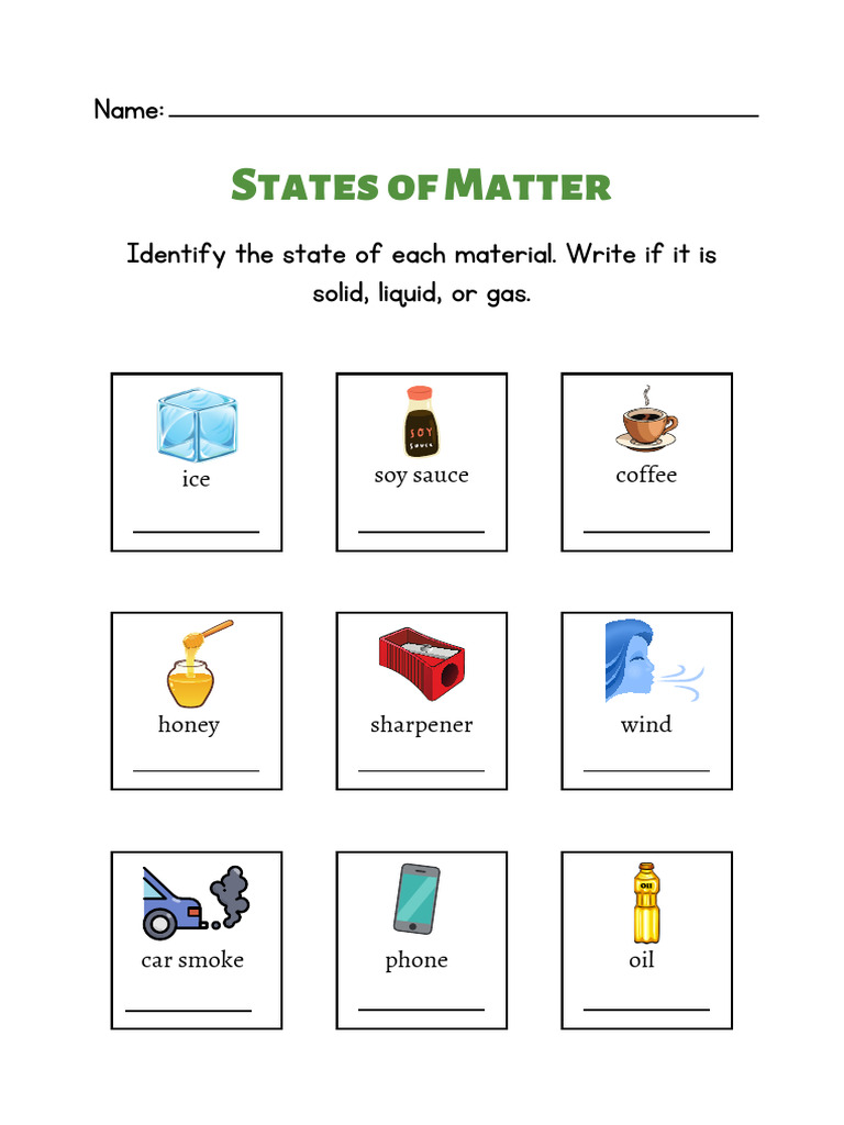 Colorful Illustrative States of Matter Science Worksheet | PDF
