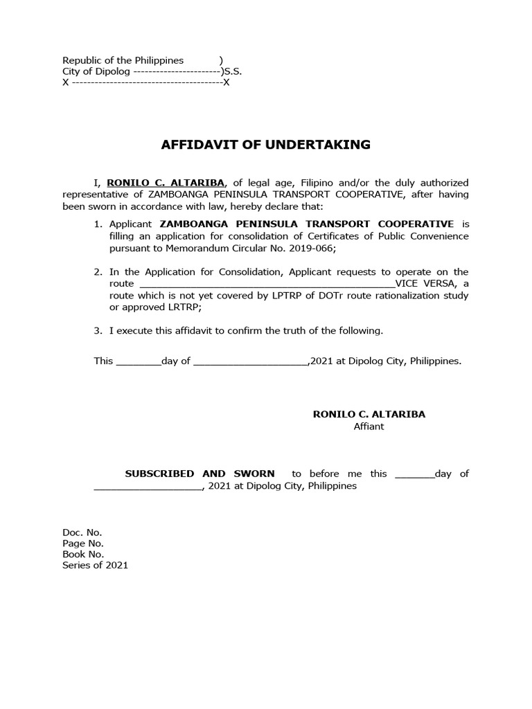 Affidavit of Undertaking | PDF