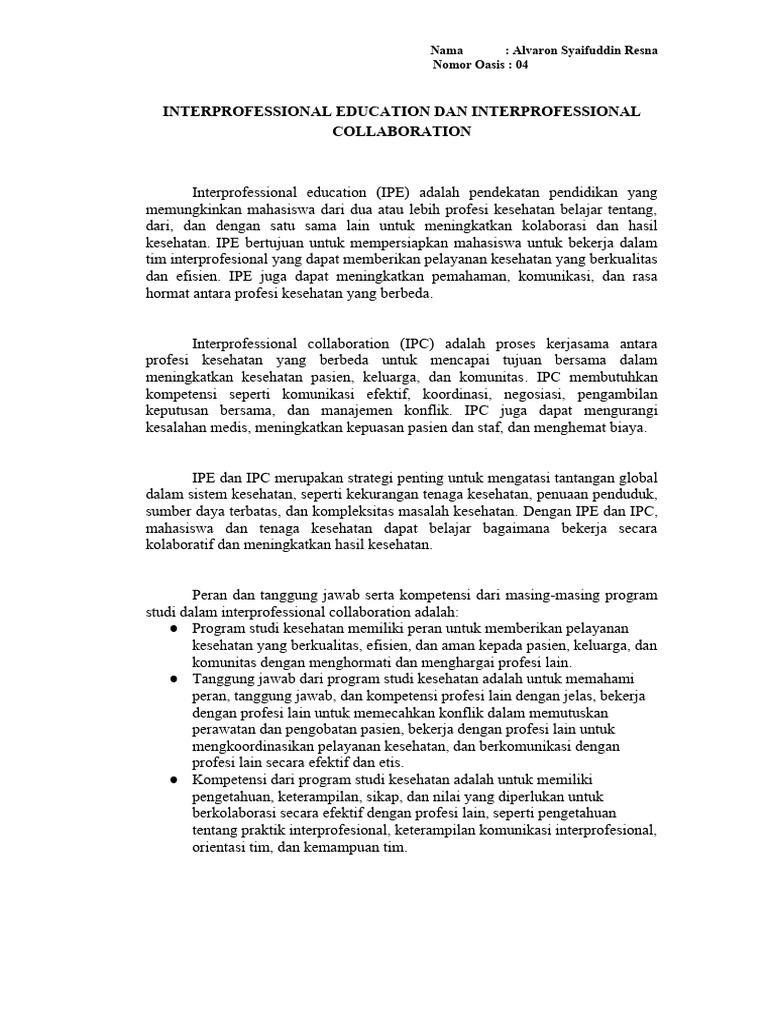 Alvaron Syaifuddin Resna - Interprofessional Education Dan Interprofessional Collaboration | PDF