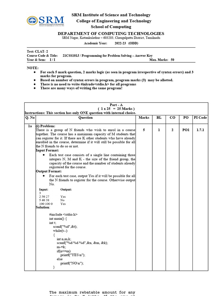 SRM Institute of Science and Technology College of Engineering and Technology School of ...