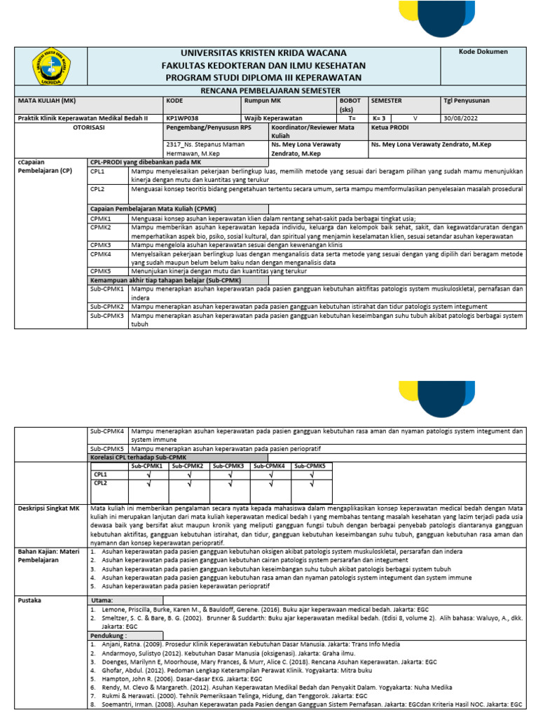 RPS Praktik Klinik KMB 2 KPT 2021 | PDF