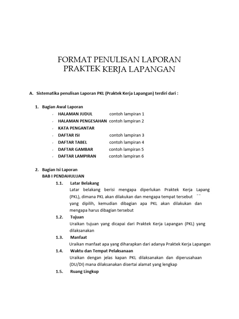 Format Penulisan Laporan PKL SMK | PDF