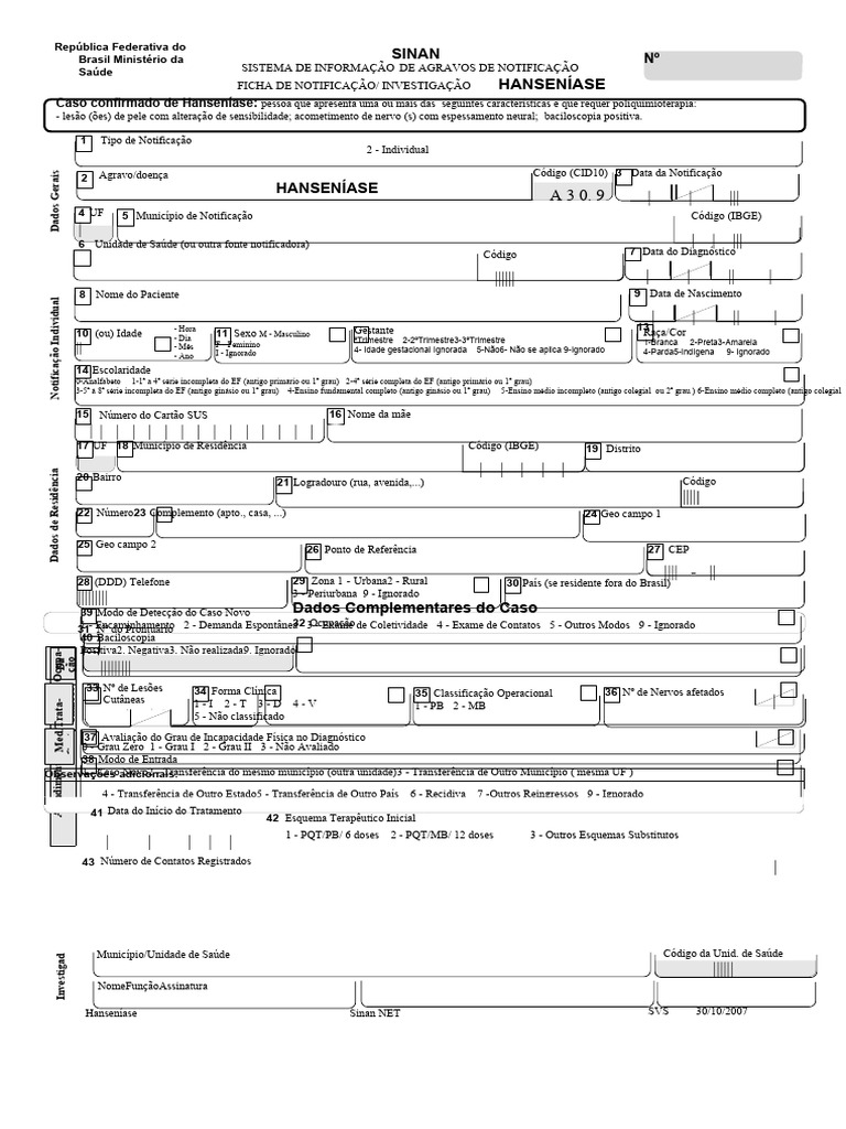 Ficha Hanseníase MG | PDF | Lepra | Remédio