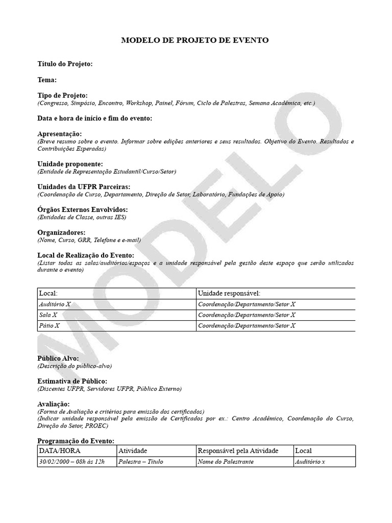 Modelo - Projeto de Evento | PDF