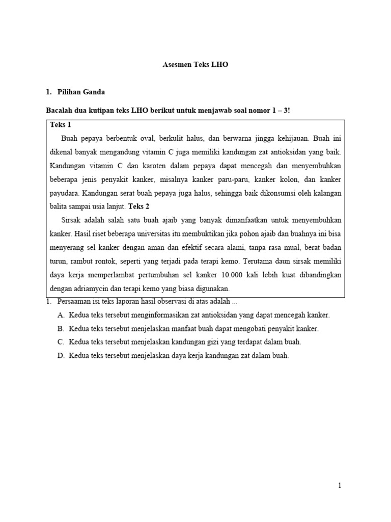 Assesmen Teks Lho | PDF