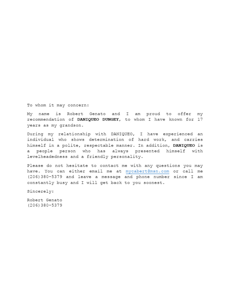 Recommendation Letter For Nico | PDF