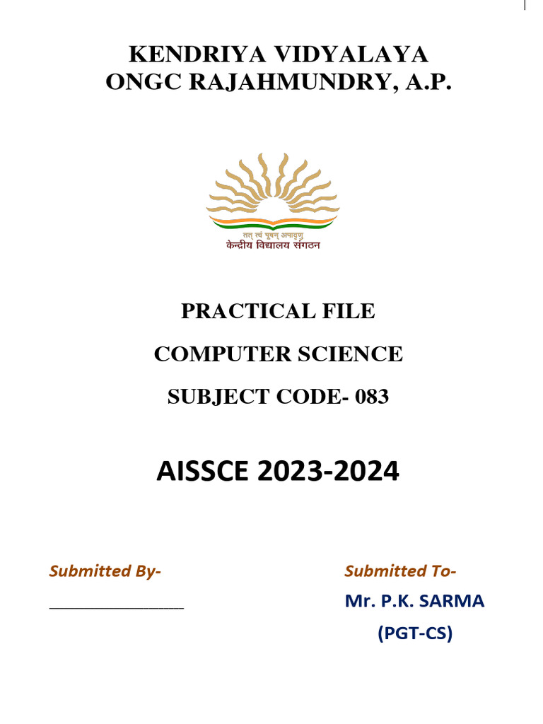 Practical File CS 2023-24 - KV RAJAHMUNDRY | PDF | My Sql | Databases