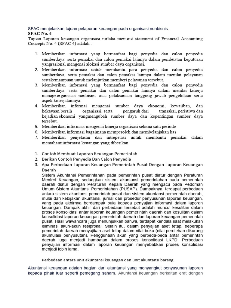 Tujuan Laporan Keuangan Nirlaba SFAC 4 | PDF