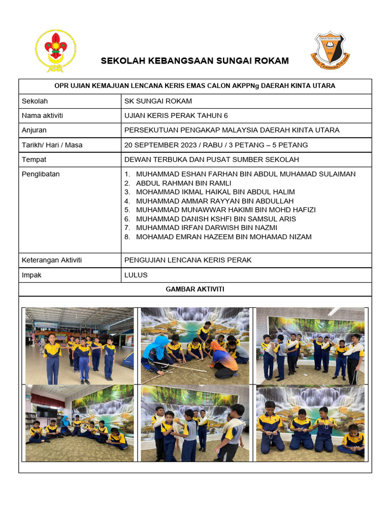 Opr Ujian Lencana Keris Perak SK Sungai Rokam | PDF