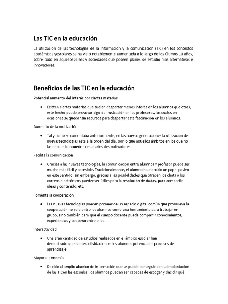 Las TIC en La Educación | PDF