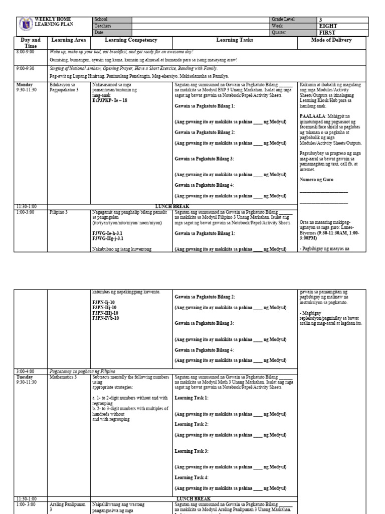Grade 3 WHLP Q1 Week 8 | PDF