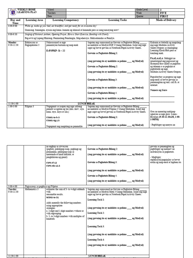 Grade 3 WHLP Q1 Week 5 | PDF