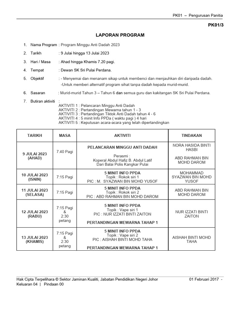 Laporan Program Anti Dadah 2023 | PDF
