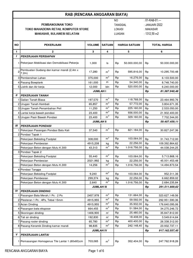 01B RAB Gudang Mahadewa Makasar (PERKIRAAN 2) Mas_230112_180317 | PDF