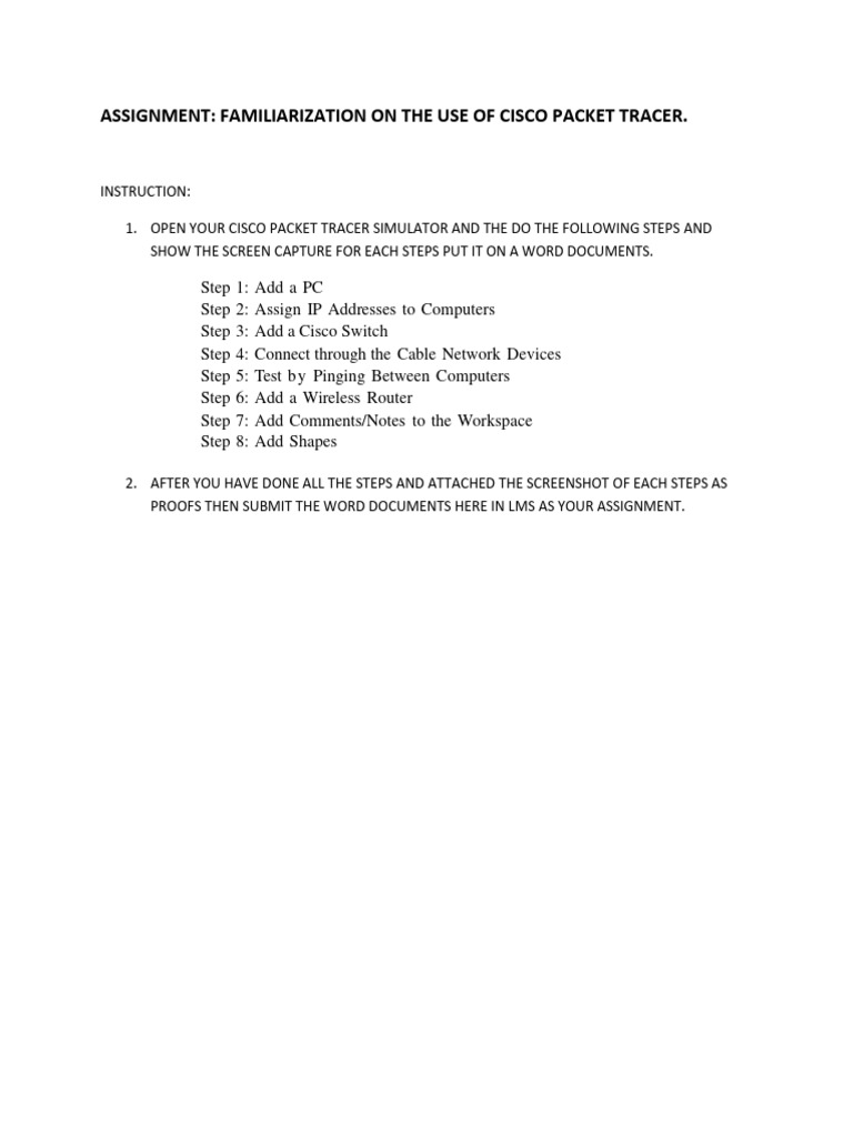 Assignment 5 Familiarization In The Use Of Cisco Packet Tracer Pdf 