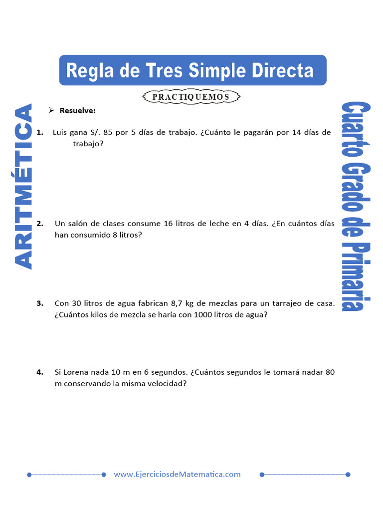Ejercicios de Regla de Tres Simple Directa para Cuarto de Primaria | PDF