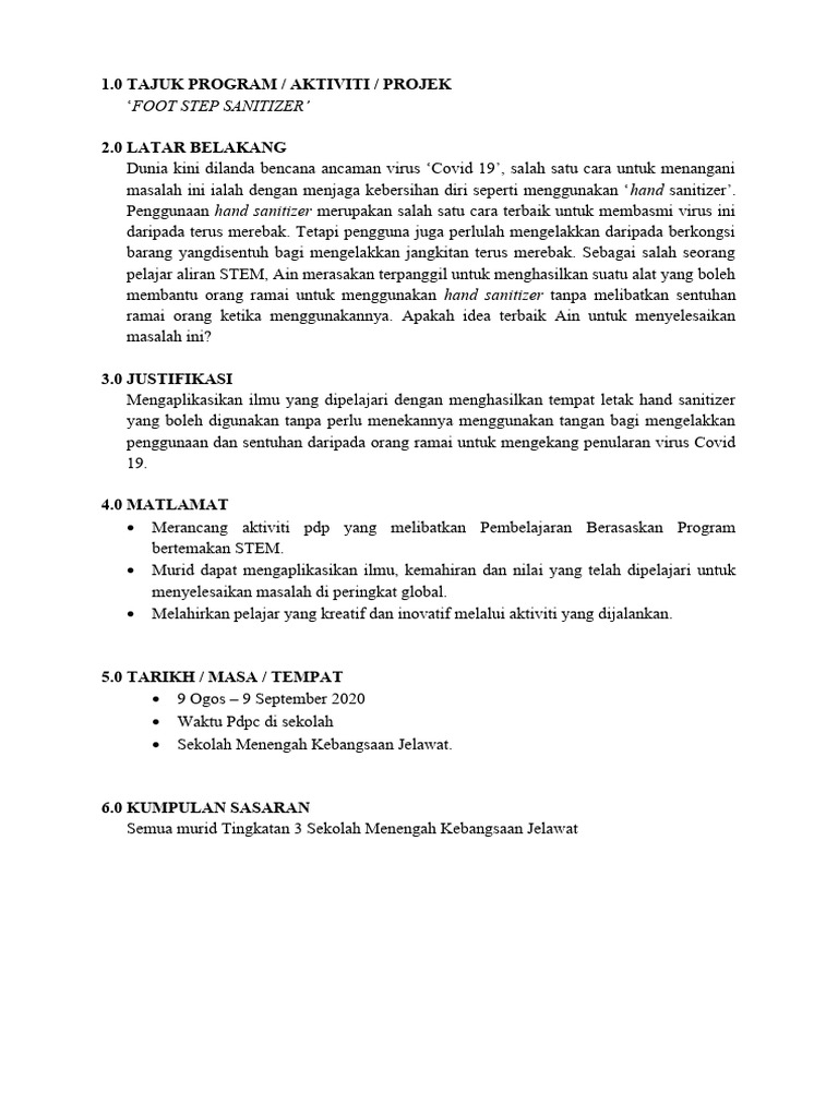 Kertas Kerja Projek Foot Step Sanitizer | PDF