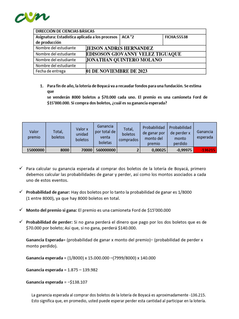 Aca 2 Estadistica Aplicada A Los Procesos | PDF | Probabilidad