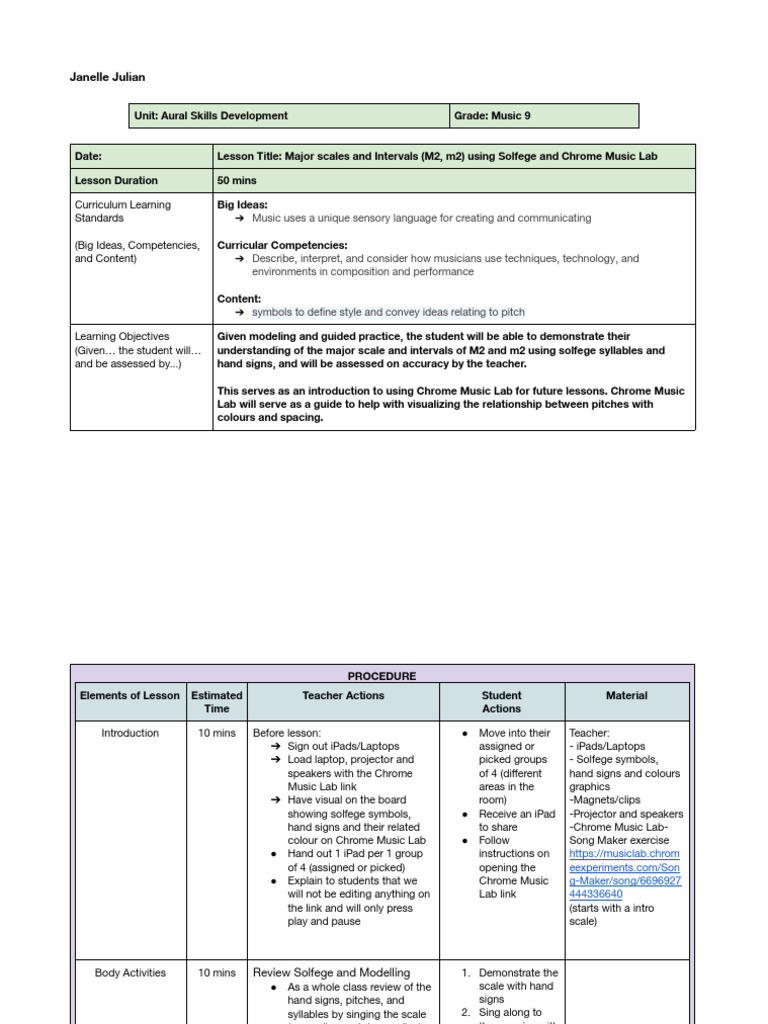 Major Scales & Intervals Lesson Plan | PDF | Curriculum | Communication