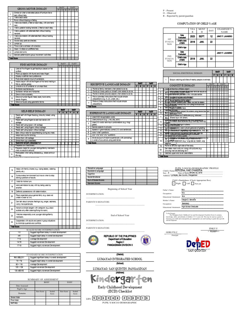 Eccd Checklist Card Template | PDF | Child Development | Behavioural ...