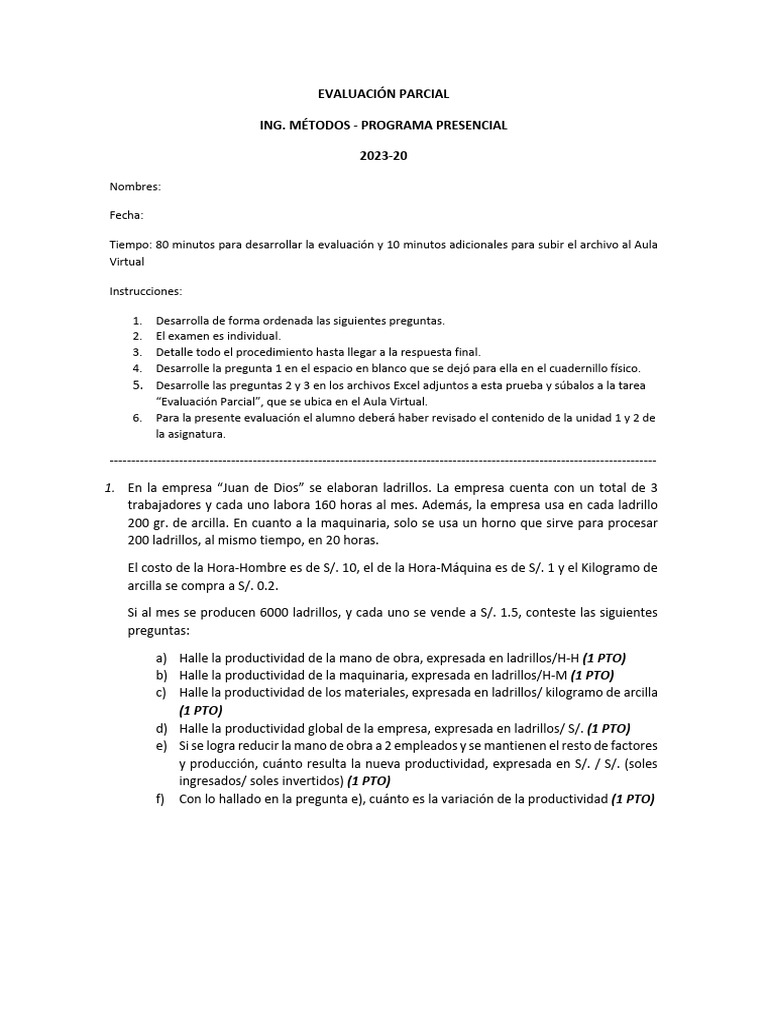 Examen Parcial Presencial 2023-20 | PDF | Ladrillo | Materiales