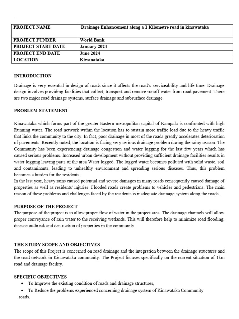 WORK BREAKDOWN STRUCTURE FOR A DRAINAGE PROJECT (Group 11) | PDF | Road ...